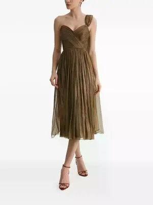 FRAMBOISE Kassia Plissé-effect One-shoulder Midi Dress - Brown
