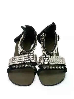 GIUSEPPE ZANOTTI Suede Studded Ankle Cuff Flat Sandals