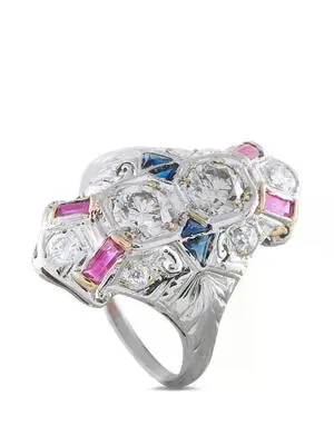 LB EXCLUSIVE 18k White Gold Diamond And Sapphire Ring - Silver