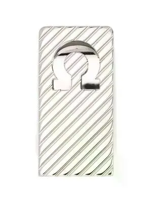 FERRAGAMO Gancini-logo Striped Tie Clip