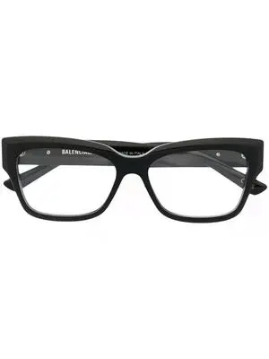 Balenciaga Logo Plaque Rectangular Frame Glasses - Black