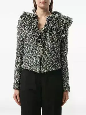 LANVIN Tweed Jacket With Frayed Edges - Black