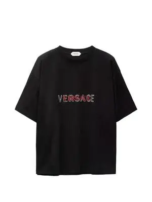Versace Embroidered-logo Cotton-jersey Regular T-shirt - Black