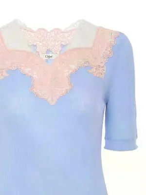 Chloé Ribbed-knit Wool Sweater With Lace Trim