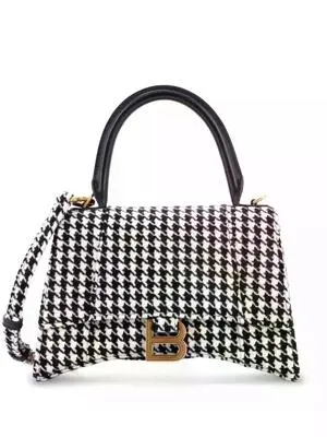 Balenciaga Hourglass Top Handle Bag Houndstooth Textile Shoulder Bag