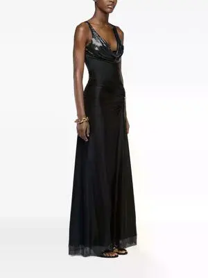 Rabanne Mesh Panel Cowl Neck Maxi Dress