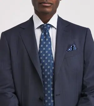 Isaia Silk Floral Neck Tie - Navy