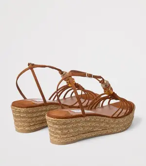 JIMMY CHOO Lemi 50 Suede Wedge Sandals With Beaded Detailing - Brown