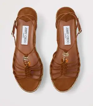 JIMMY CHOO Lemi 50 Suede Wedge Sandals With Beaded Detailing - Brown