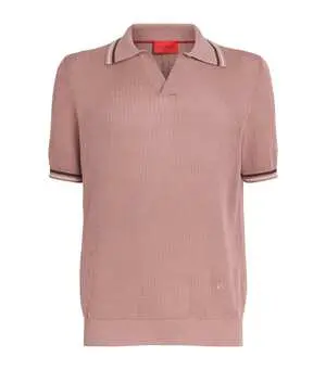 Isaia Silk-linen Open-collar Polo Shirt - Pink