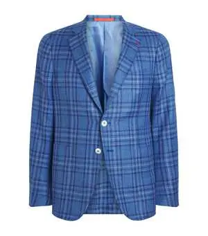 Isaia Wool-silk-linen Check Blazer
