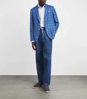 Isaia Wool-silk-linen Check Blazer