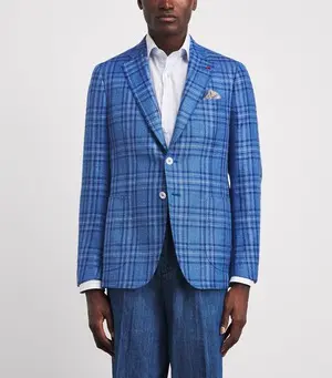Isaia Wool-silk-linen Check Blazer