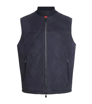 Isaia Suede Quilted Gilet - Navy