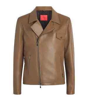 Isaia Lamb Suede Motorcycle Jacket - Brown