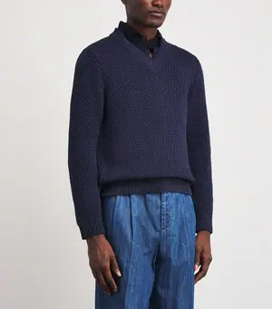 Isaia V-neck Silk-cotton Knit Sweater