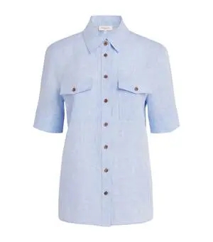 Lafayette 148 New York Linen Twin-pocket Shirt - Blue