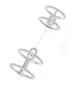 Messika Move Uno White Gold And Diamond Double Ring - Silver