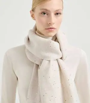 Brunello Cucinelli Cashmere-silk Embellished Scarf - Beige