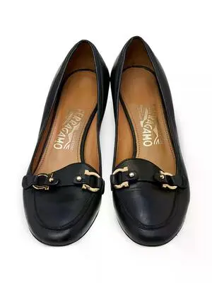 FERRAGAMO Leather Logo Detail Block Heel Pumps