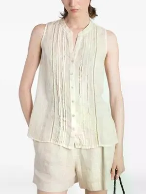 120% Lino Pintuck Sleeveless Blouse - Neutrals