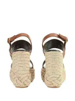 SERGIO ROSSI Gold-tone Hardware Leather Wedge Sandals