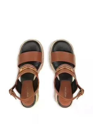 SERGIO ROSSI Gold-tone Hardware Leather Wedge Sandals