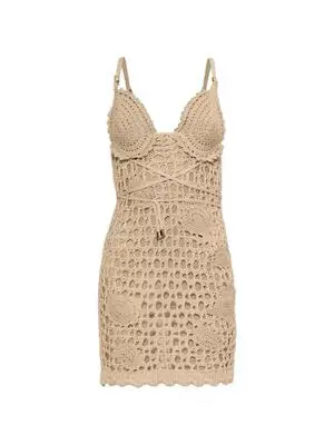 Attico Beige Crochet-knit Mini Dress - Neutrals