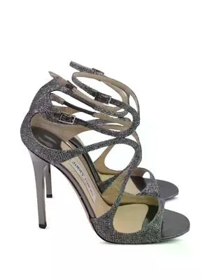 JIMMY CHOO Tone Glitter Crossover Stiletto Heel Sandals