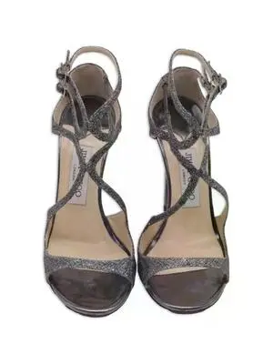 JIMMY CHOO Tone Glitter Crossover Stiletto Heel Sandals
