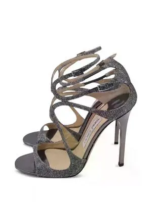 JIMMY CHOO Tone Glitter Crossover Stiletto Heel Sandals