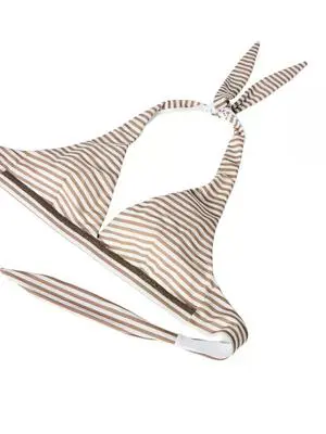 Brunello Cucinelli Striped Techno Jersey Bikini Top With Monili Trim
