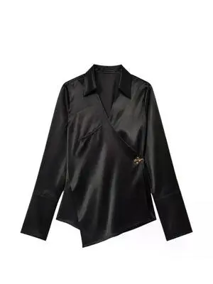 DANAME Wrap-style Satin Blouse - Black