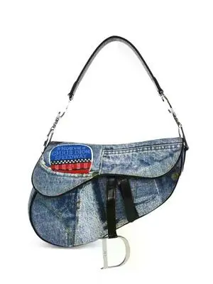 Dior 2001 Denim-print Saddle Handbag - Blue