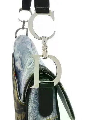 Dior Denim Print Saddle Handbag - Blue