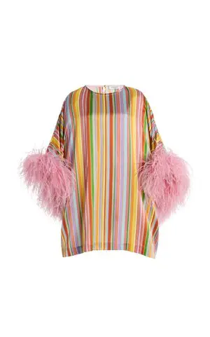 Françoise La Isla Daisy Feather-trimmed Silk Caftan - Multi