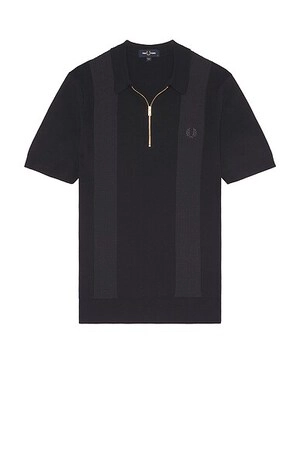 Fred Perry Panel Detail Knitted Polo - Black