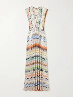 Missoni Pleated Striped Crochet-knit Maxi Dress - Multi