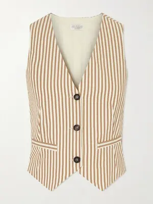 Brunello Cucinelli Striped Cotton-blend Seersucker Vest