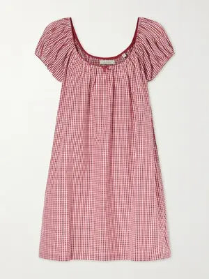 DÔEN Julia Checked Organic Cotton Midi Dress - Red