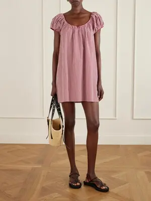 DÔEN Julia Gathered Checked Organic Cotton Midi Dress