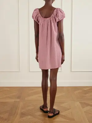 DÔEN Julia Gathered Checked Organic Cotton Midi Dress
