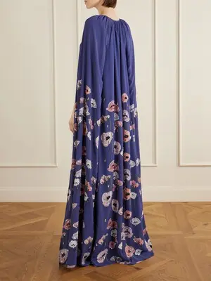 Bernadette Minnie Cape-effect Embroidered Sequin Gown - Purple