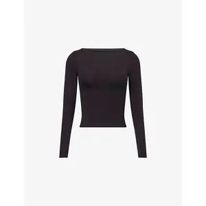 TALA 365 Boat-neck Long-sleeve Stretch-jersey Top - Shadow Black