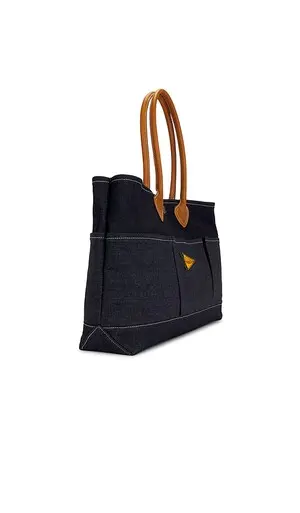 President's Denim Tote Bag With Leather Straps - Navy