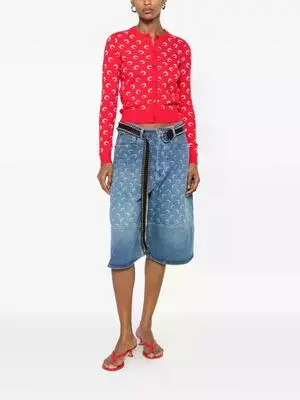 MARINE SERRE Moon Jacquard Bouclette Cardigan - Red