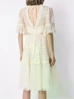 NEEDLE & THREAD Floral-embroidered A-line Dress