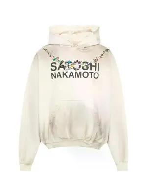 SATOSHI NAKAMOTO Crystal Embellished Logo Print Hoodie