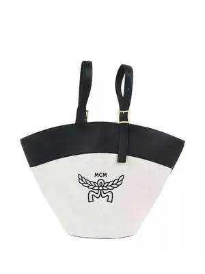Mcm Himmel Logo-print Buckle-detail Tote Bag - Neutrals