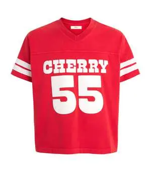 CHERRY LOS ANGELES Appliqué Football Jersey T-shirt - Red